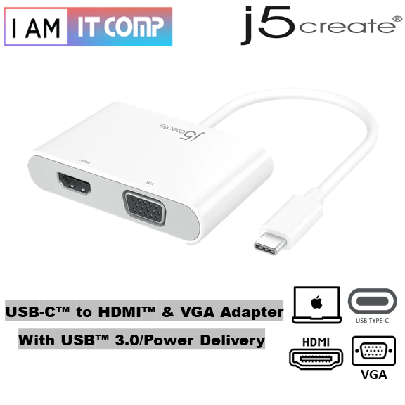 J5Create JCA175 USB-C to VGA+HDMI+USB3.0+Power Delivery Adapter ( JCA ...
