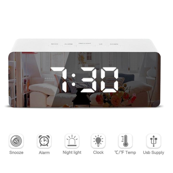 USB Mirror LED Digital Alarm Clock Light Night, Multi-function Silent ...