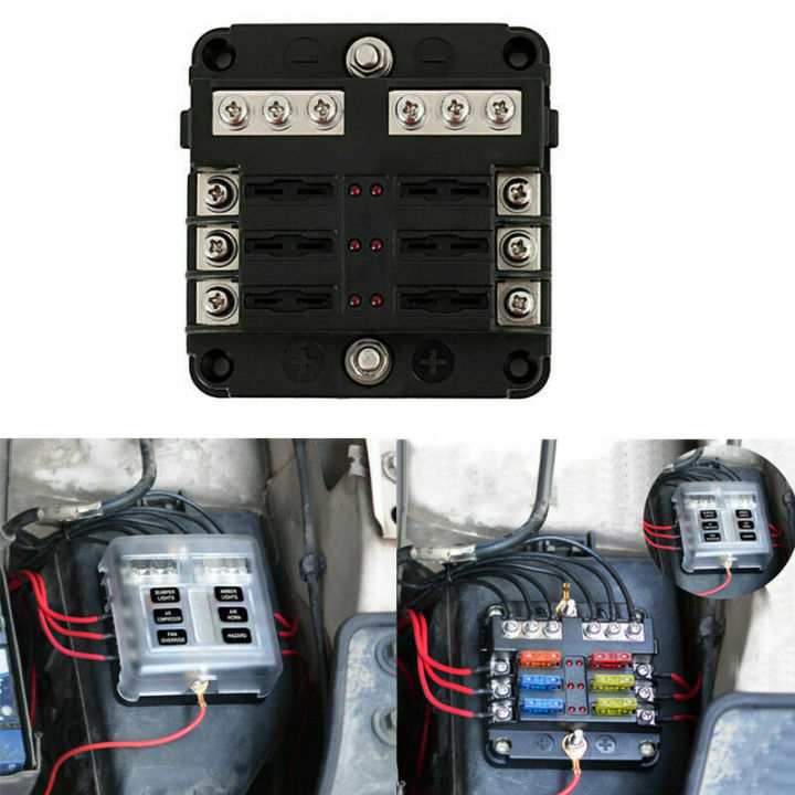 6 Way Blade Fuse Box & Bus Bar Car Kit With Cover Marine FuseBox Holder ...