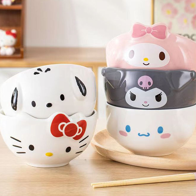 Japanese Sanrio Ceramic Bowl Set For Kuromi HelloKitty Cute Plate ...