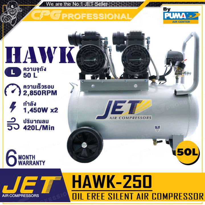 JET BY PUMA ปั๊มลม ปั๊มลมแบบไร้น้ำมัน (Oil Free) ขนาด 50 ลิตร กำลัง ...