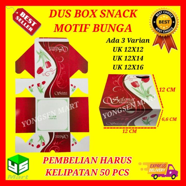 ( 50 pcs ) Dus kotak box snack kue roti motif bunga / polos 12x12 12x14 ...