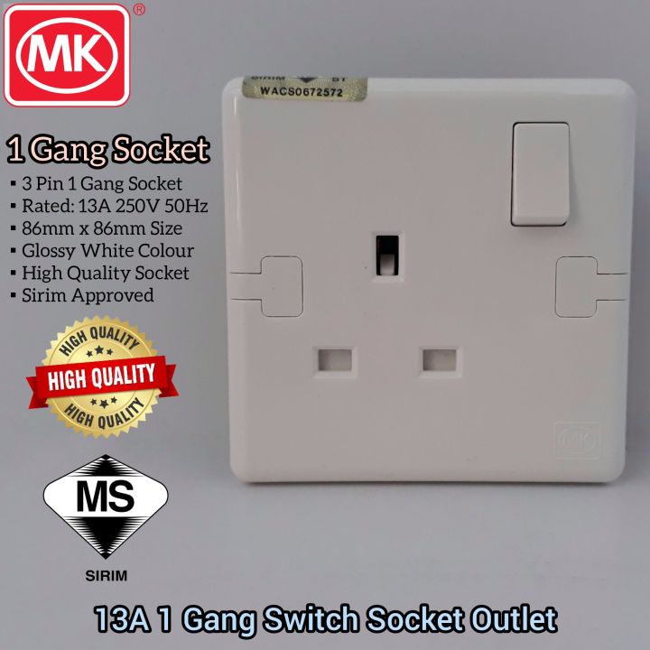 MK Heavy Duty 13A 1Gang Switch Socket Outlet For Home House Electrical ...