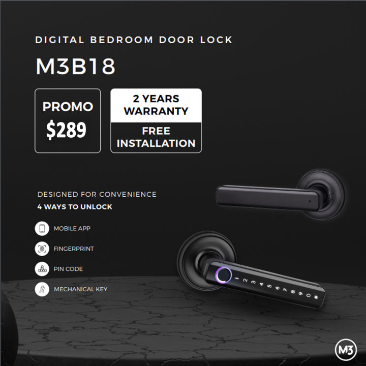 M3B18 DIGITAL BEDROOM DOOR LOCK (FREE INSTALLATION) | Lazada Singapore