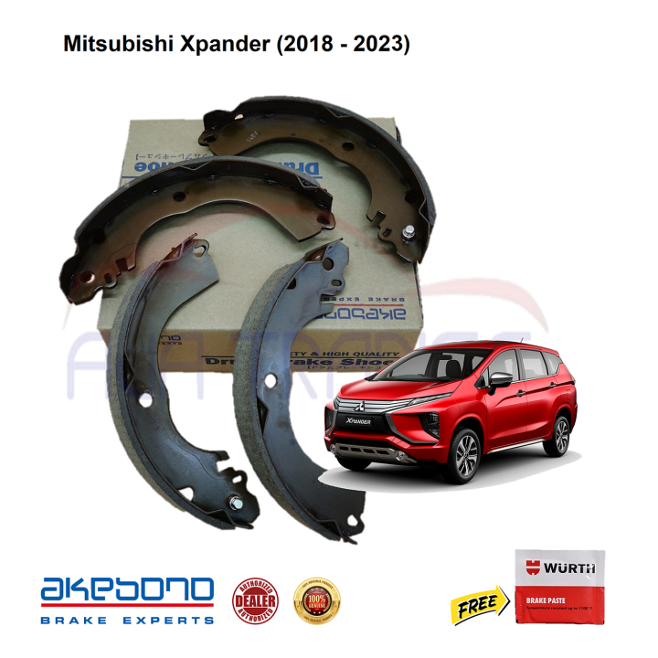 Genuine Akebono Rear Brake Shoe for Mitsubishi Xpander (2018 - 2023) with WURTH Brake Paste ...