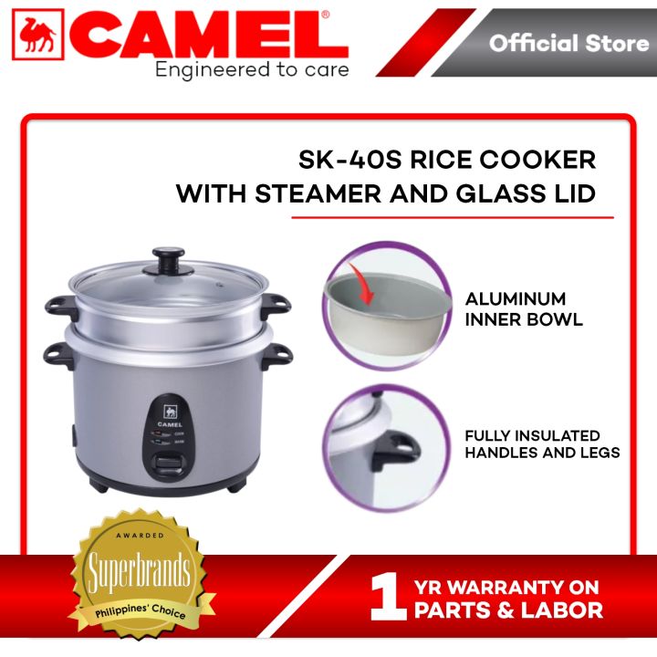 Camel SK-40S Rice Cooker with Steamer and Glass Lid (5 cups / 1.2L ...
