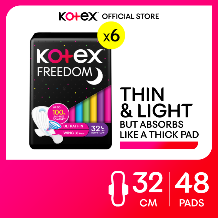 Kotex Freedom Ultrathin Sanitary Napkins 32cm - 8 Pads x 6 Packs (48 ...