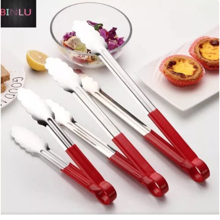 Capitan Makanan Gagang Merah Stainless Penjepit Gorengan / Food Tongs ...