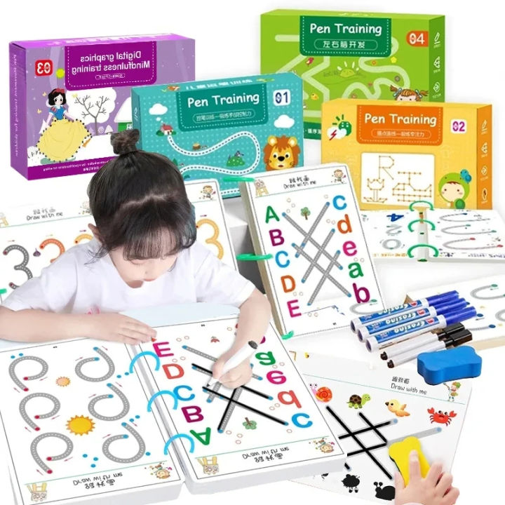 ACE 136 Page Kids Tracing Book Training Coloring Book Erasable Writing ...