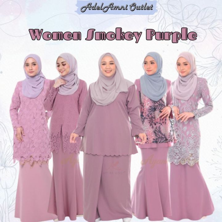 Tema Smokey Purple Baju Kurung Dewasa Plus size Plain Lace Moden Muslimah Terkini Tunang ...