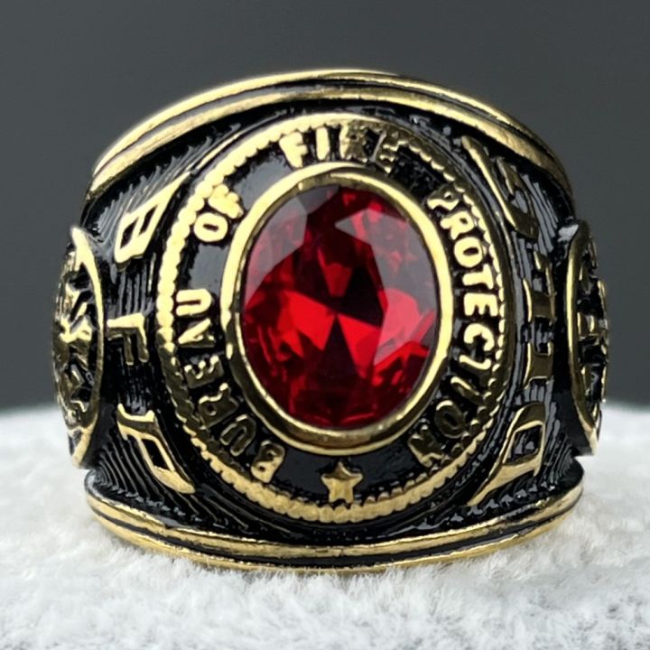 BFP DILG Bull Ring Stainless Steel Gold Plated Red Genstone Ring for ...