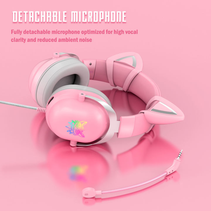 ONIKUMA X11 Pink Kitty Ear RGB LED light Gaming Headset with Microphone ...