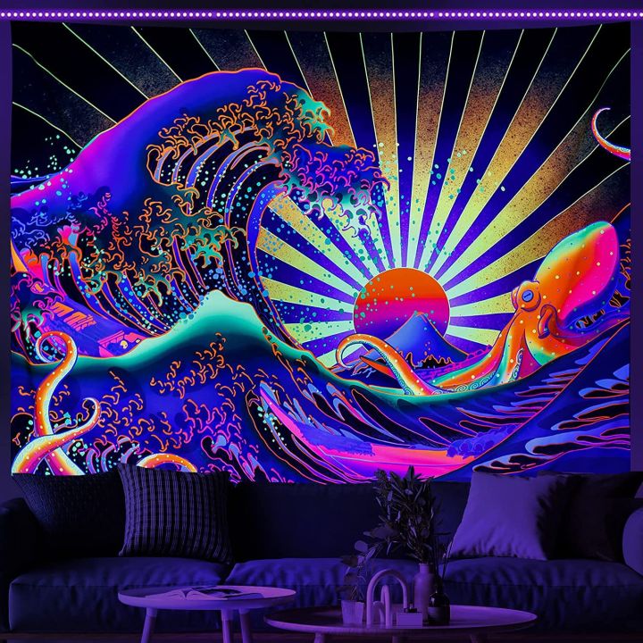 Fluorescent Tapestry UV Luminous Tapestry Home Room Hanging Cloth ...