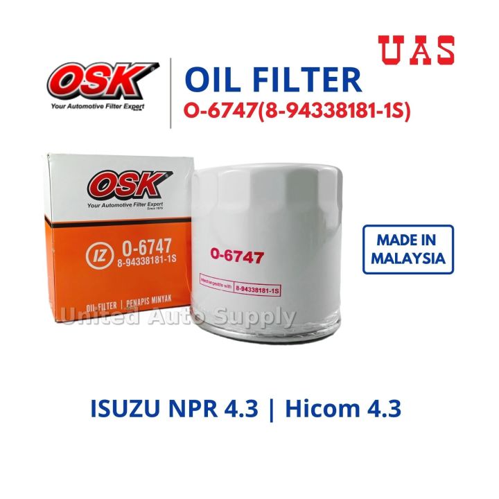 Oil Filter O-6747 for Isuzu NPR 4.3 HICOM 4.3 8-94338181-1S (Single ...