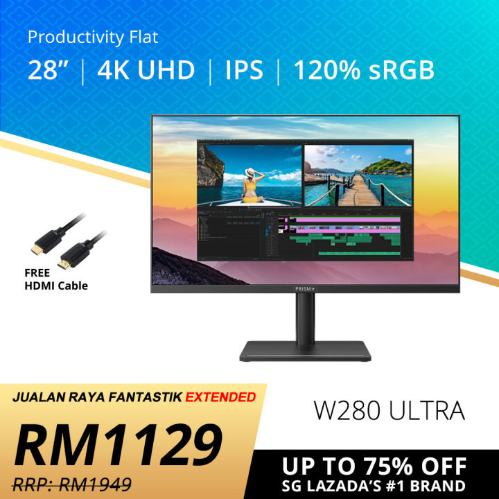 PRISM+ W280 Ultra 28 IPS 60Hz 4K UHD [3840 x 2160] 120% sRGB Professional Monitor Productivity ...