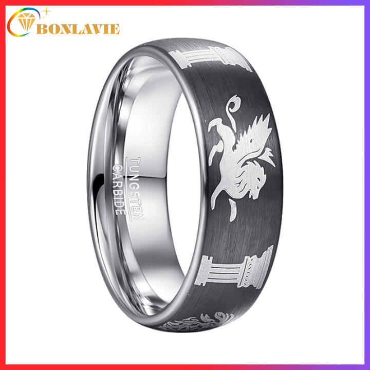 BONLAVIE 8MM ด้านในสีเงินสีดำแปรงพื้นผิวทังสเตนแหวนแร่ทังสเตนเลเซอร์ลวด ...
