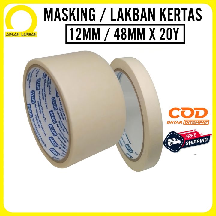 Masking Tape Lakban Kertas (1/2 Inch-1 Inch) 12mm-48mm x 20 Yard ...