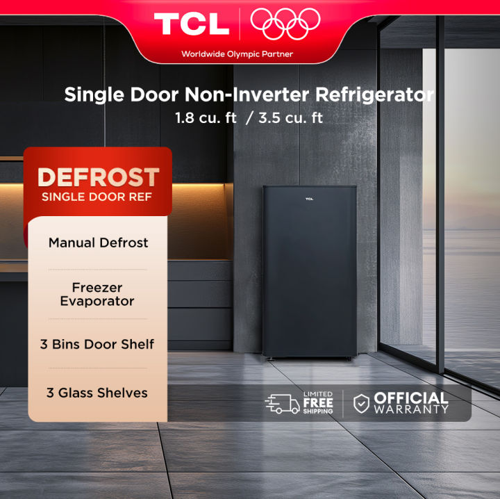 TCL Single-Door Non-Inverter Refrigerator - Black (Defrost, With ...