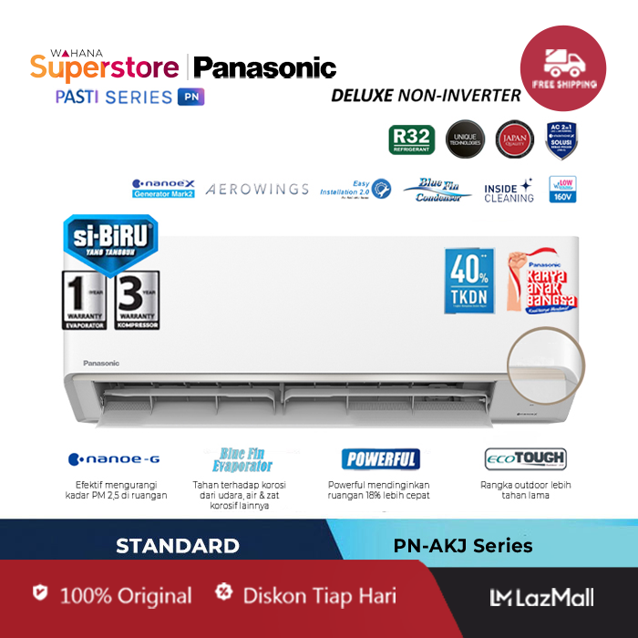 Panasonic AC Wall Mounted Split Deluxe Standard Non Inverter Si Biru 2in1 2 PK - CS/CU PN18AKJ ...