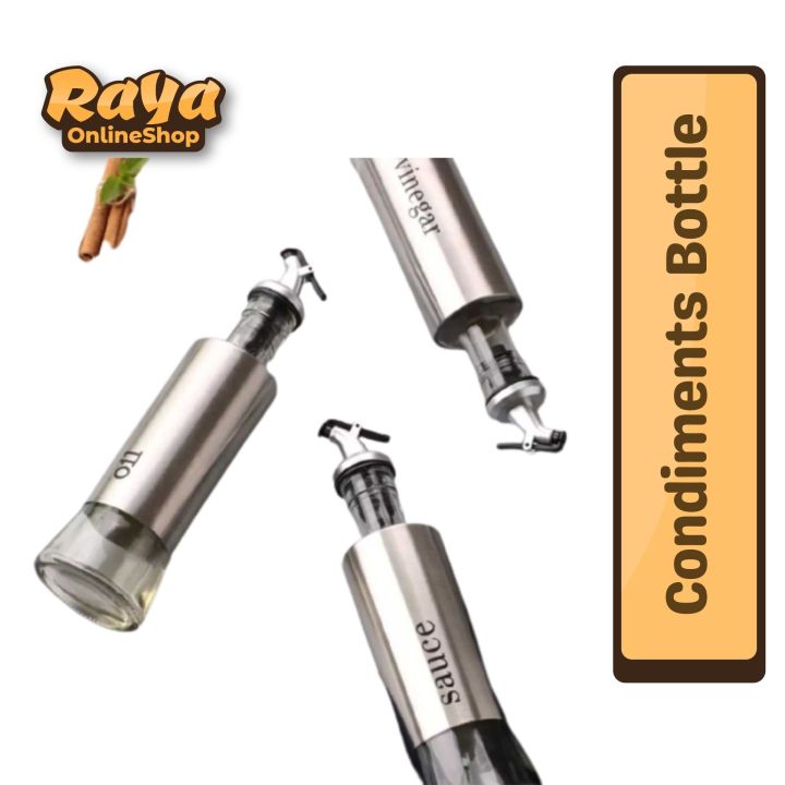 CONDIMENTS CONTAINER ELEGANT GLASS STAINLESS STEEL LIQUID CONDIMENTS ...