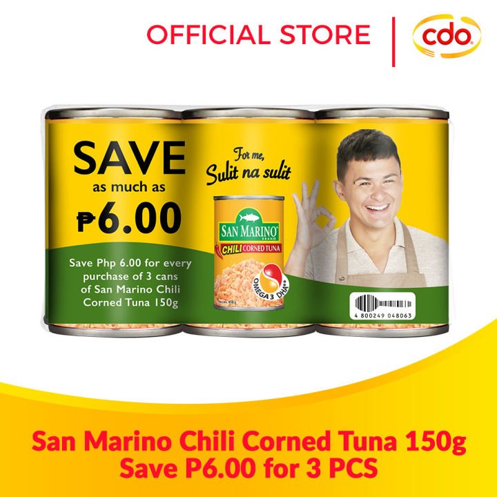 SAVE P6.00! SAN MARINO Chili Corned Tuna 150g (3PCS) | Lazada PH