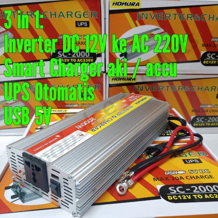 Charger Aki 20a plus Inverter 2000w 2000 watt UPS Otomatis Perubah Arus ...