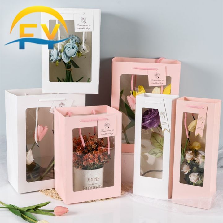FY Gift Craft Paper Handbag Transparent Window Gift Box for Flower ...