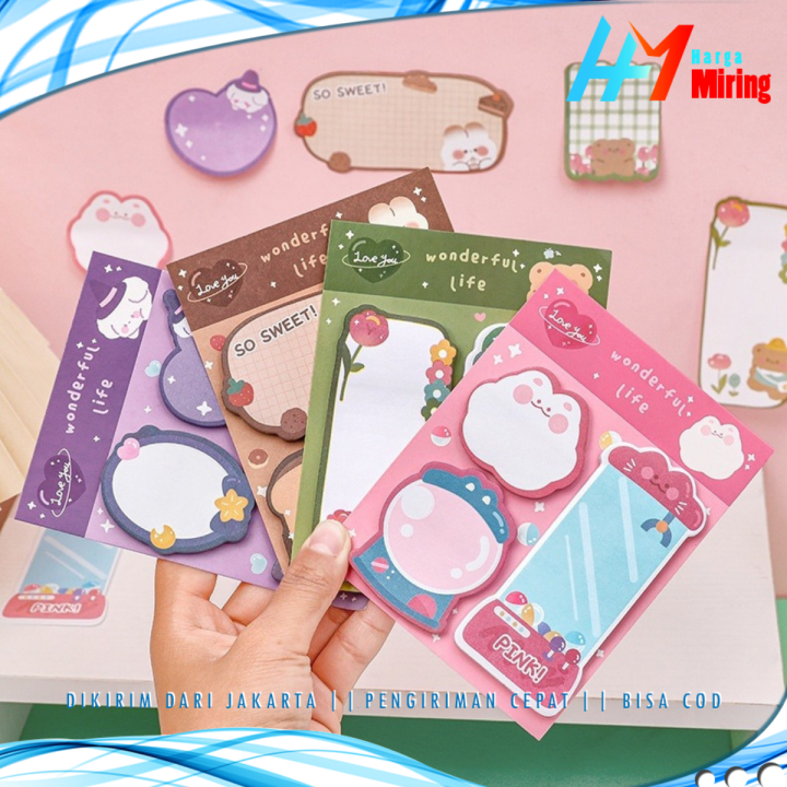 Sticky Notes Lucu 3 IN 1 Tempelan Kertas Catatan 60 Lembar Notes Kertas ...
