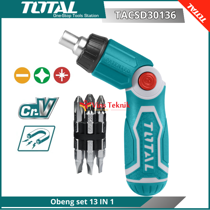 obeng set 13 IN 1 Ratchet Screwdriver Set rachet TOTAL TACSD30136 ...
