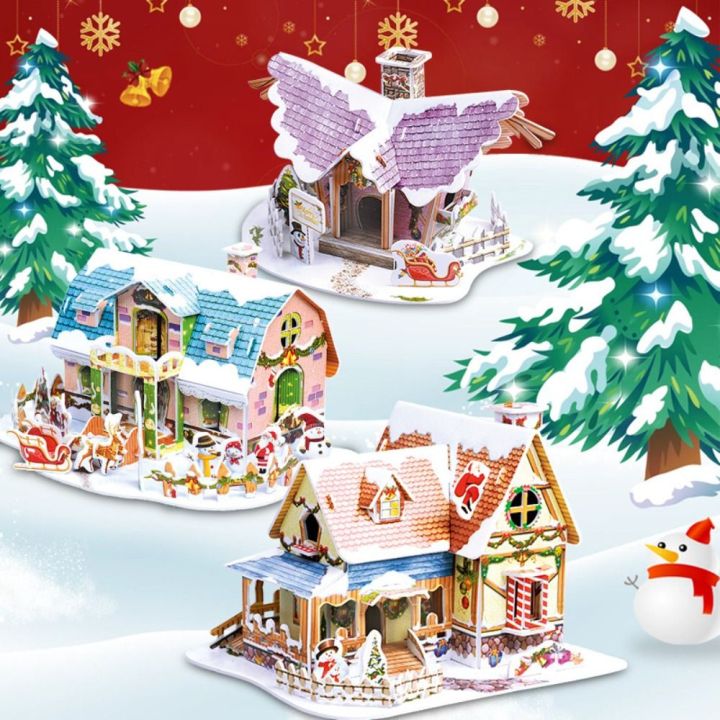 NJJU Paper Jigsaw Christmas Hut Candy House 3D Puzzle Assembly Building ...