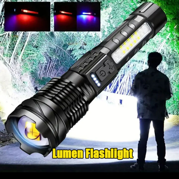 Lumen Flashlight Side Led Red Light Work Lights Zoom Focus Rechargeable ...