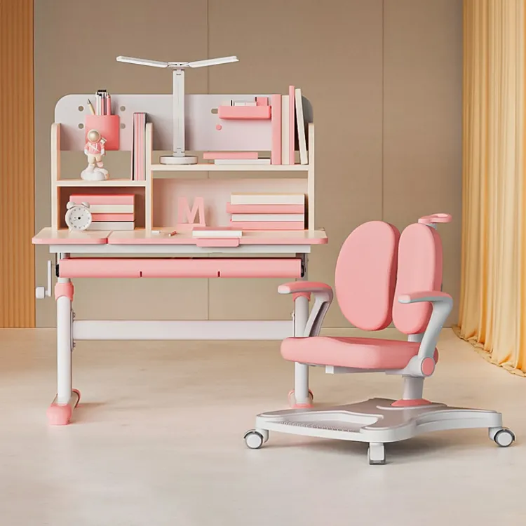 Kids Ergonomic Desk and Chair Set, Height Adjustable Study Table and ...