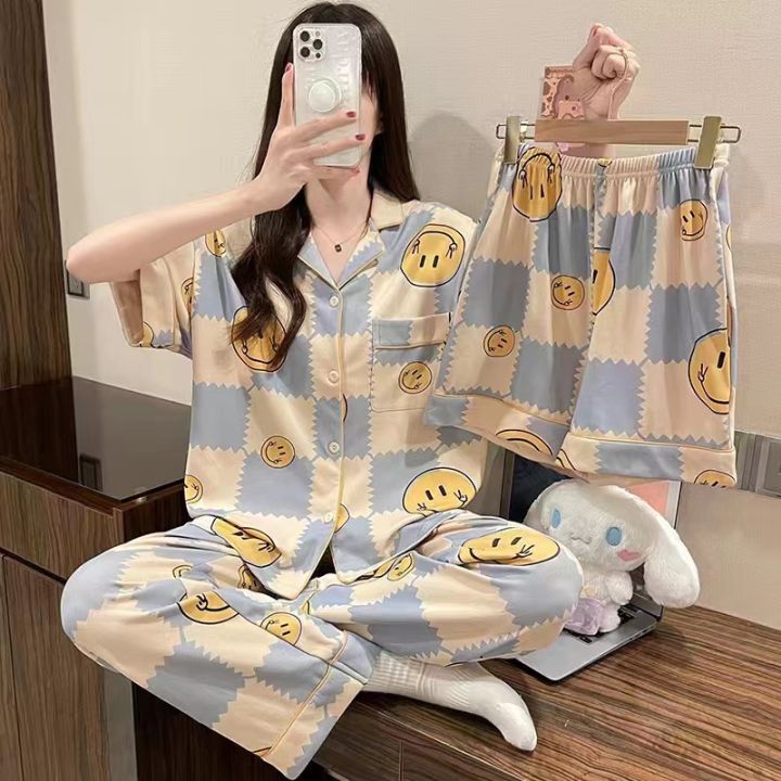 Cute Cartoon Milk Silk Girls Cardigan Pajamas 3 Piece Set, Suitable for ...