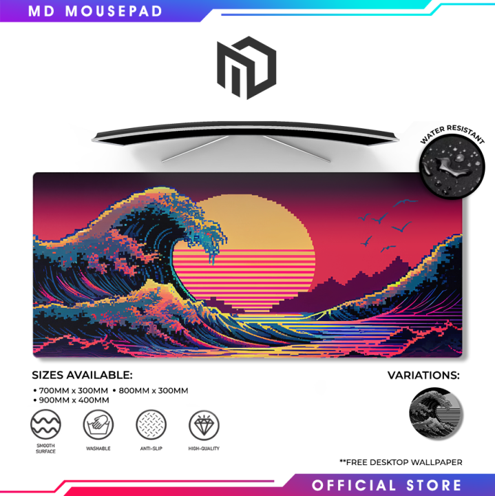 MD Mousepad | Great Wave Pixel | Extended Mousepad | Large Gaming Long ...