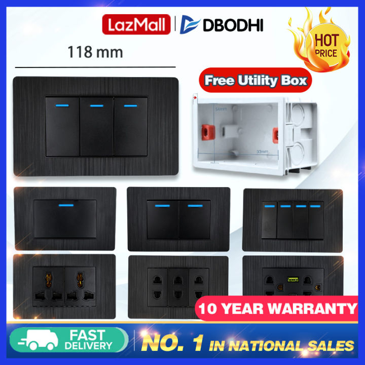【Free Box】 Wall Switch Light with Utility Box Advanced PC Brushed Panel ...