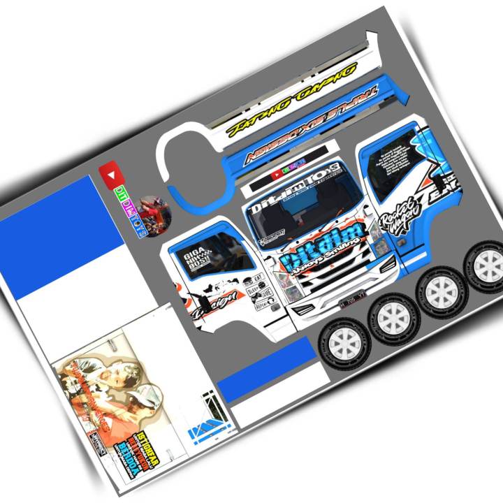 Stiker Pola miniatur truk oleng ditdim biru ukuran 48cm | Lazada Indonesia