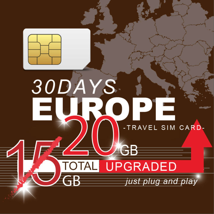 EUROPE 35 countries Travel Sim Card 30 Days upgraded total 15GB+5GB ...