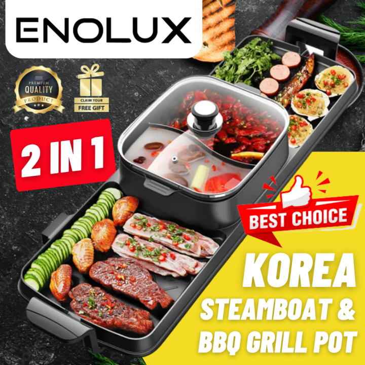ENOLUX BBQ Pot Korean 2 in 1 BBQ Steamboat And Grill 77cm Hotpots ...