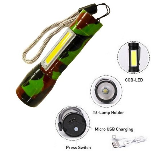 XPE+COB T6 800Lumens 3Modes Zoomable Waterproof Mini LED Flashlight ...
