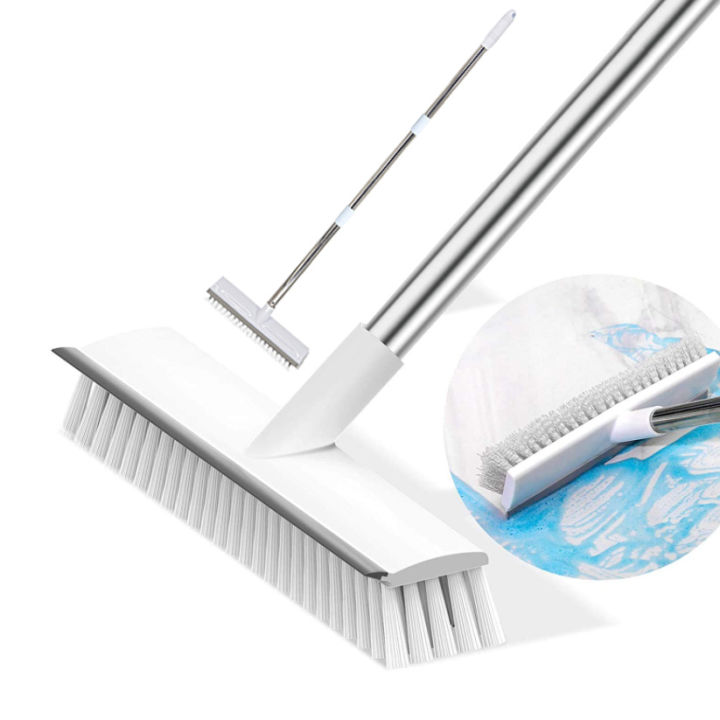 HLW Floor Scrub Brush with Long Handle, Stiff Bristle Brush Scrubber ...