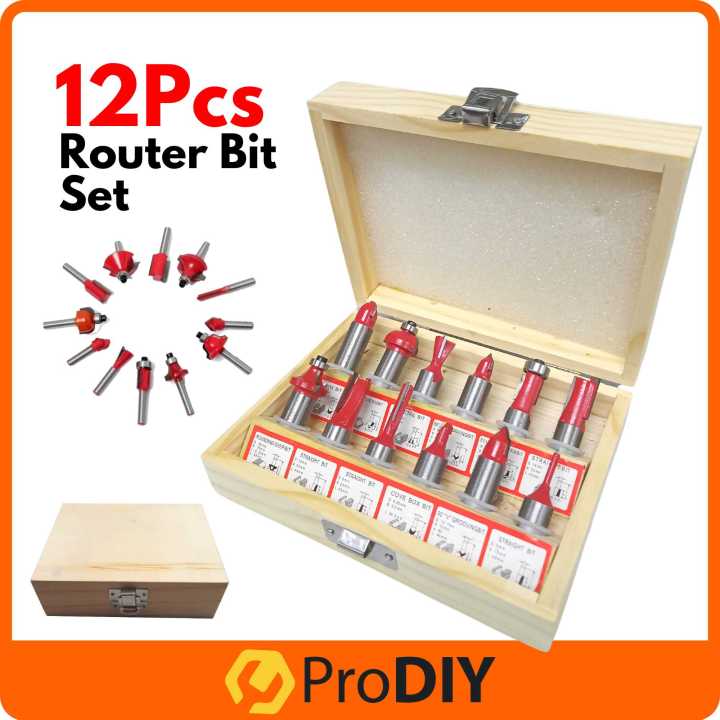 12Pcs 6.35mm & 8mm Router Bit Set For Wood Trimmer (Random Colour) | Lazada