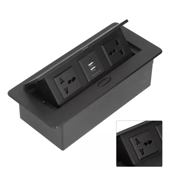 Desktop Socket Table Outlet Socket With Usb Charging Slow Pop Up Black Silver Aluminum Alloy