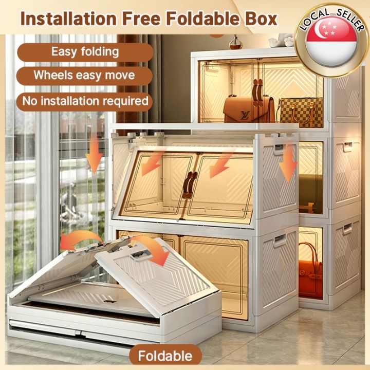 Folding Storage Box Storage Cabinet Wardrobe Transparent Double Door ...