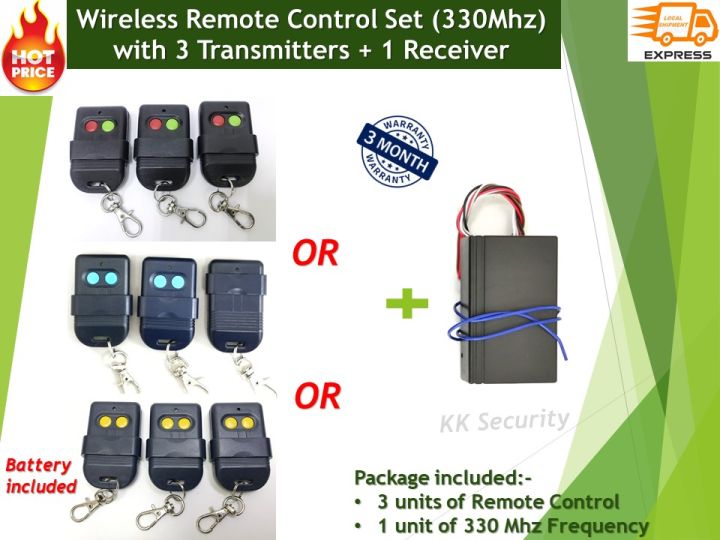 Autogate (330Mhz) Door Wireless Remote Control Set with 3 Transmitters ...