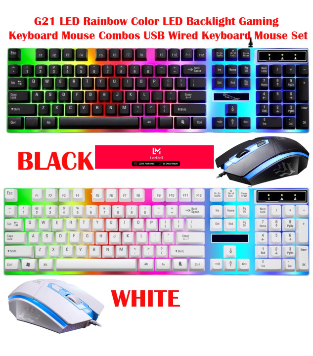 KENLEI G21 Rainbow USB Gaming Keyboard and GAMING MOUSE black white ...
