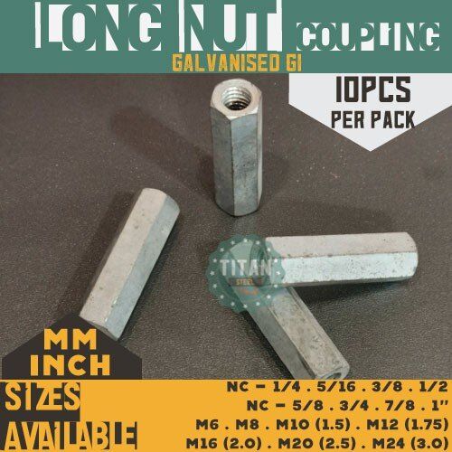 Titan Steel - 10pcs - Long Nut (GI Galvanised) aka Coupling Nut | Lazada PH