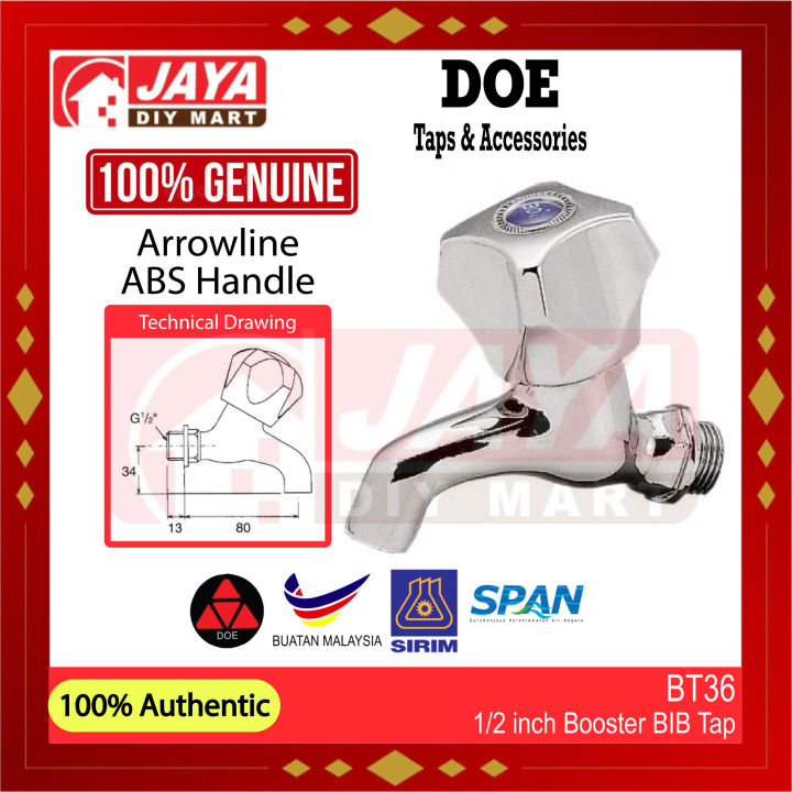 DOE BT36-RP 1/2IN CP BRS BOOSTER B.TAP W/A.LINE ABS HANDLE BT3 JAYA DIY ...