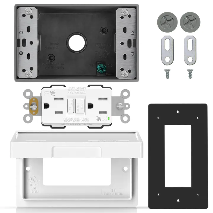 ELEGRP Outdoor GFCI Outlet Kit, with Weatherproof Cover and, 1 Gang, 15 ...