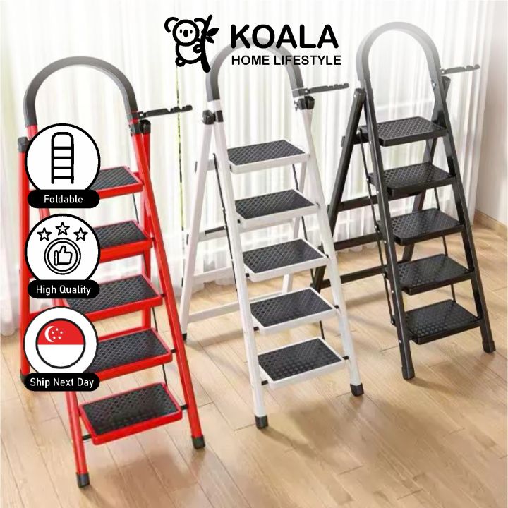 🇸🇬Koala Home🔥Household Indoor Folding Ladder Thickened Steel Pipe ...