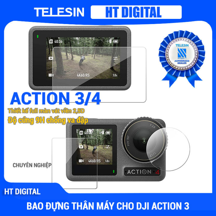 Bộ 3 miếng dán màn hình cường lực TELESIN dành cho DJI Action 3/4, chống va đập, bảo vệ màn hình ...